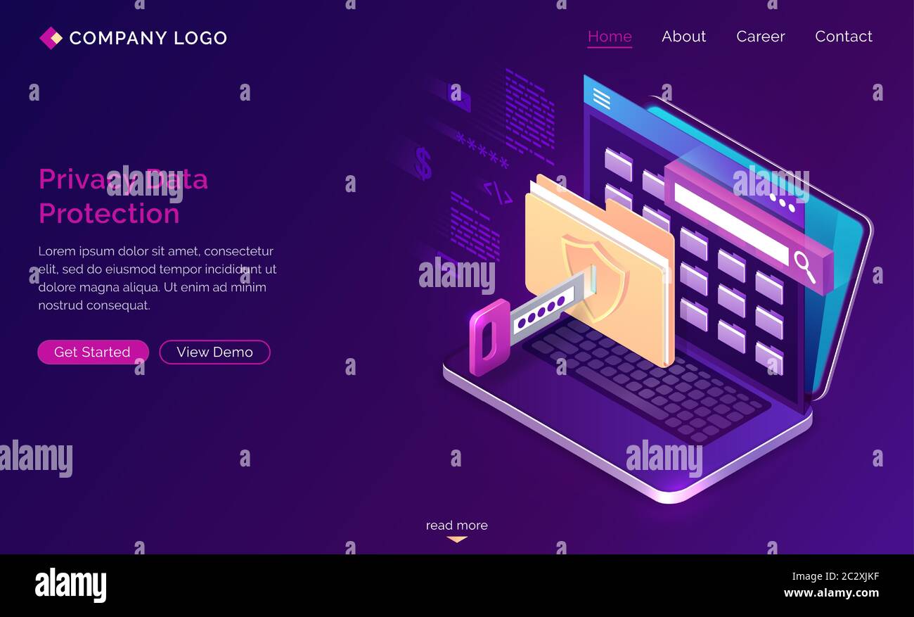 Privacy data protection banner. GDPR concept. Vector landing page of ...