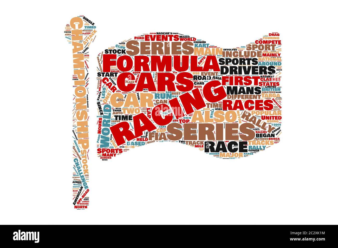 Auto racing flag shape word cloud on the isolated background Stock ...