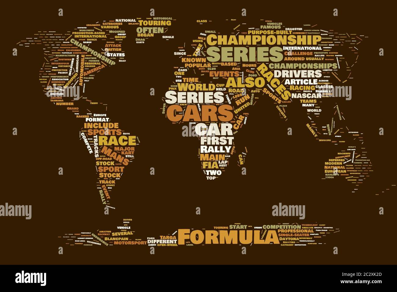 Auto racing world shape word cloud on the isolated background Stock ...
