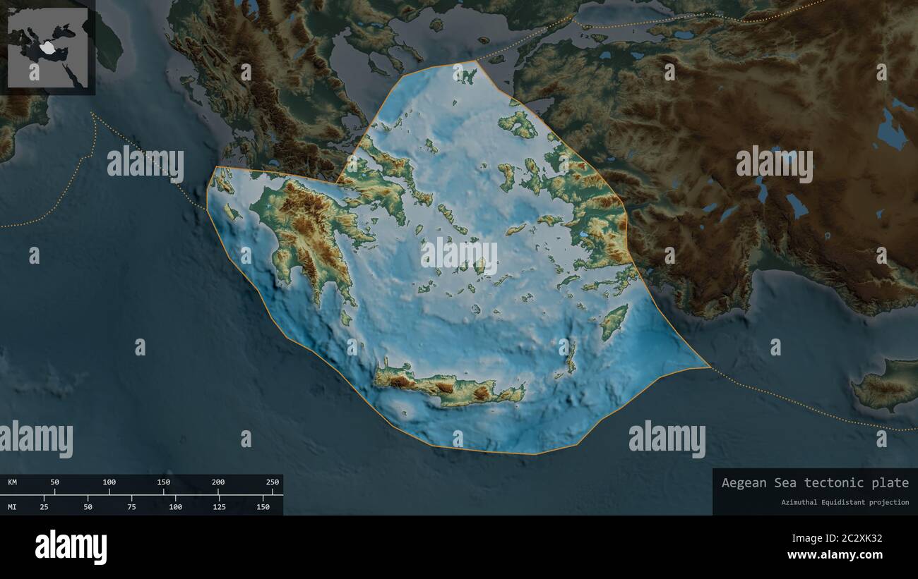 Aegean Sea plate shape outlined on a darkened and desaturated ...