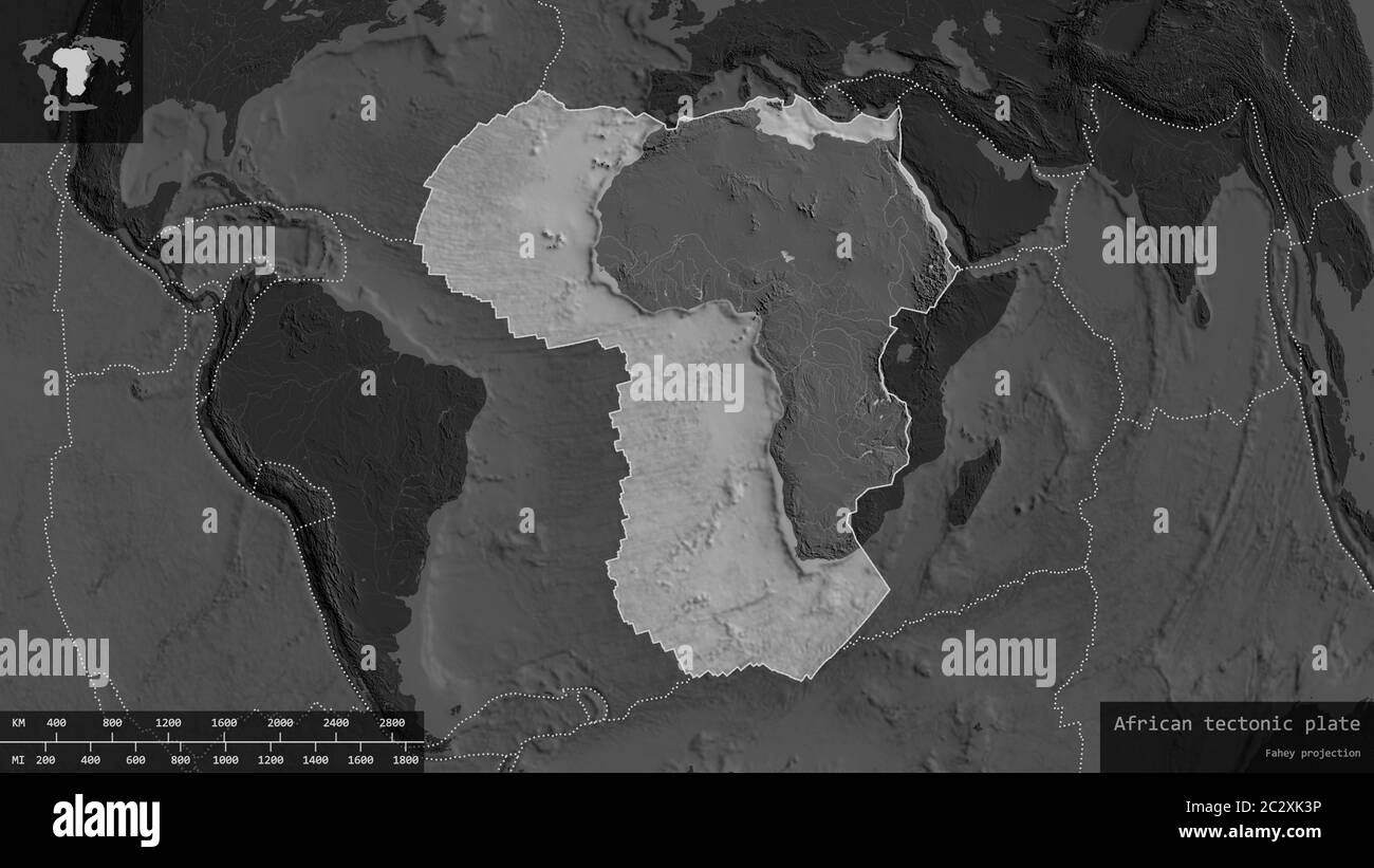 African plate shape outlined on a darkened and desaturated background ...