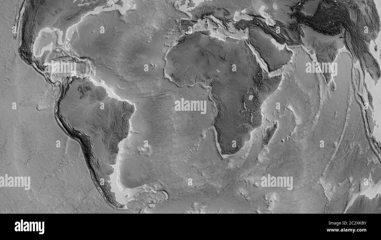 Grayscale map of the area around the African tectonic plate. 3D ...