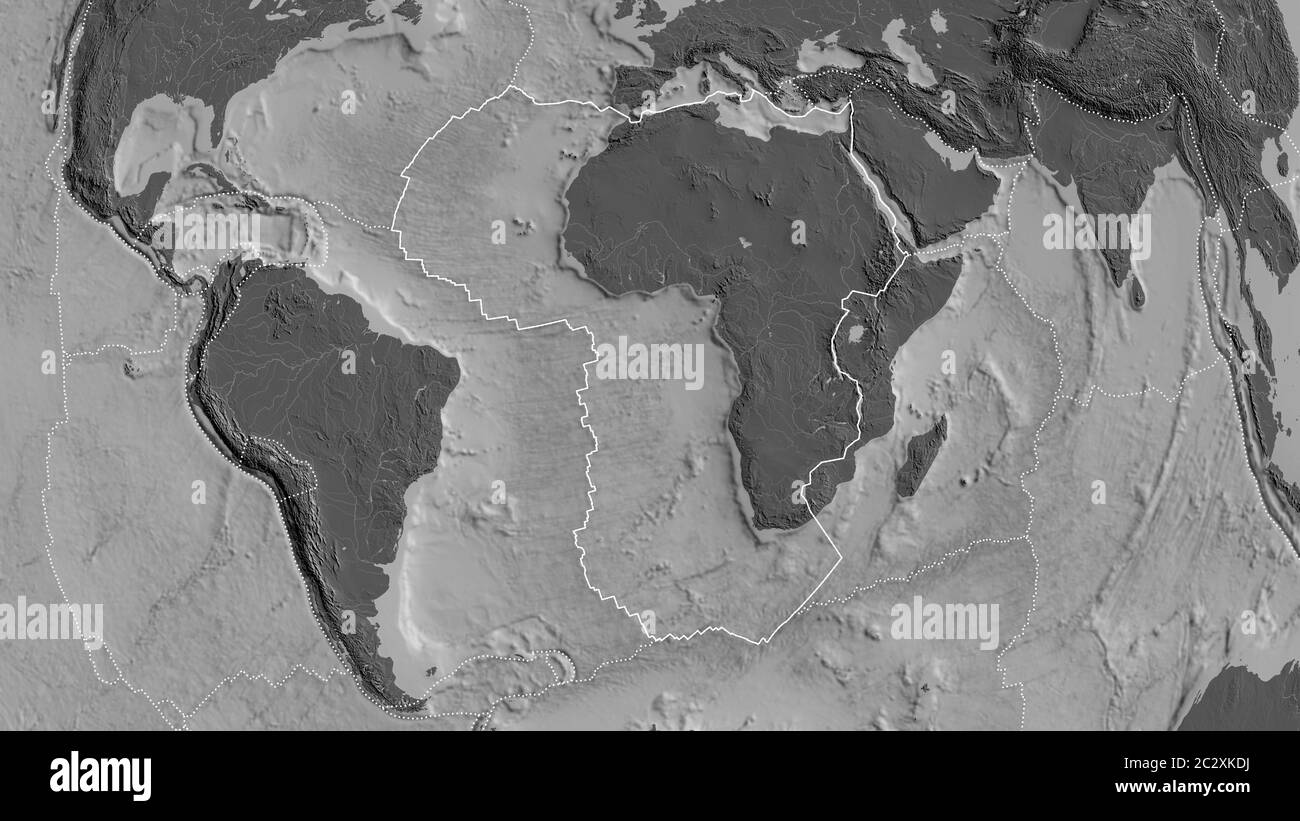 Outline of the African tectonic plate with the borders of surrounding ...