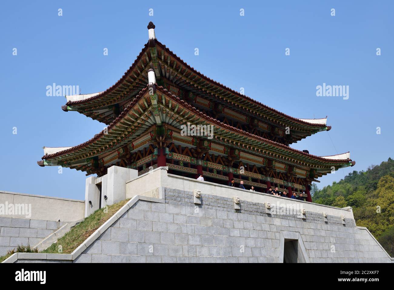 Pyongyang, North Korea - May 1, 2019: Gate in Taesongsan Park. Built in ...