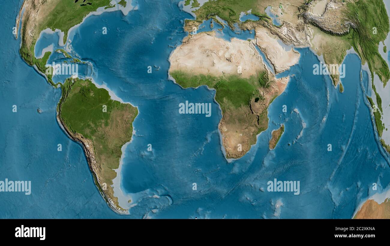 Satellite map of the area around the African tectonic plate. 3D ...