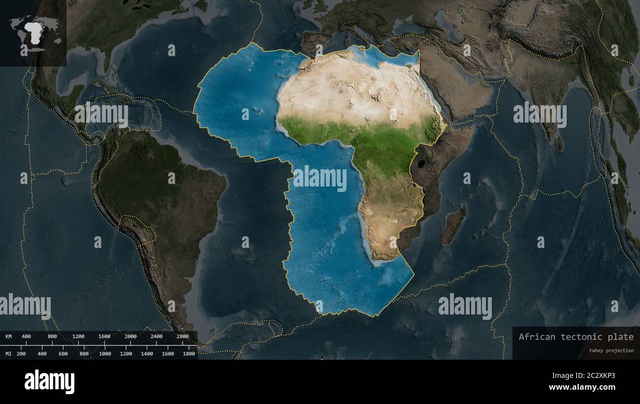 African plate shape outlined on a darkened and desaturated background ...