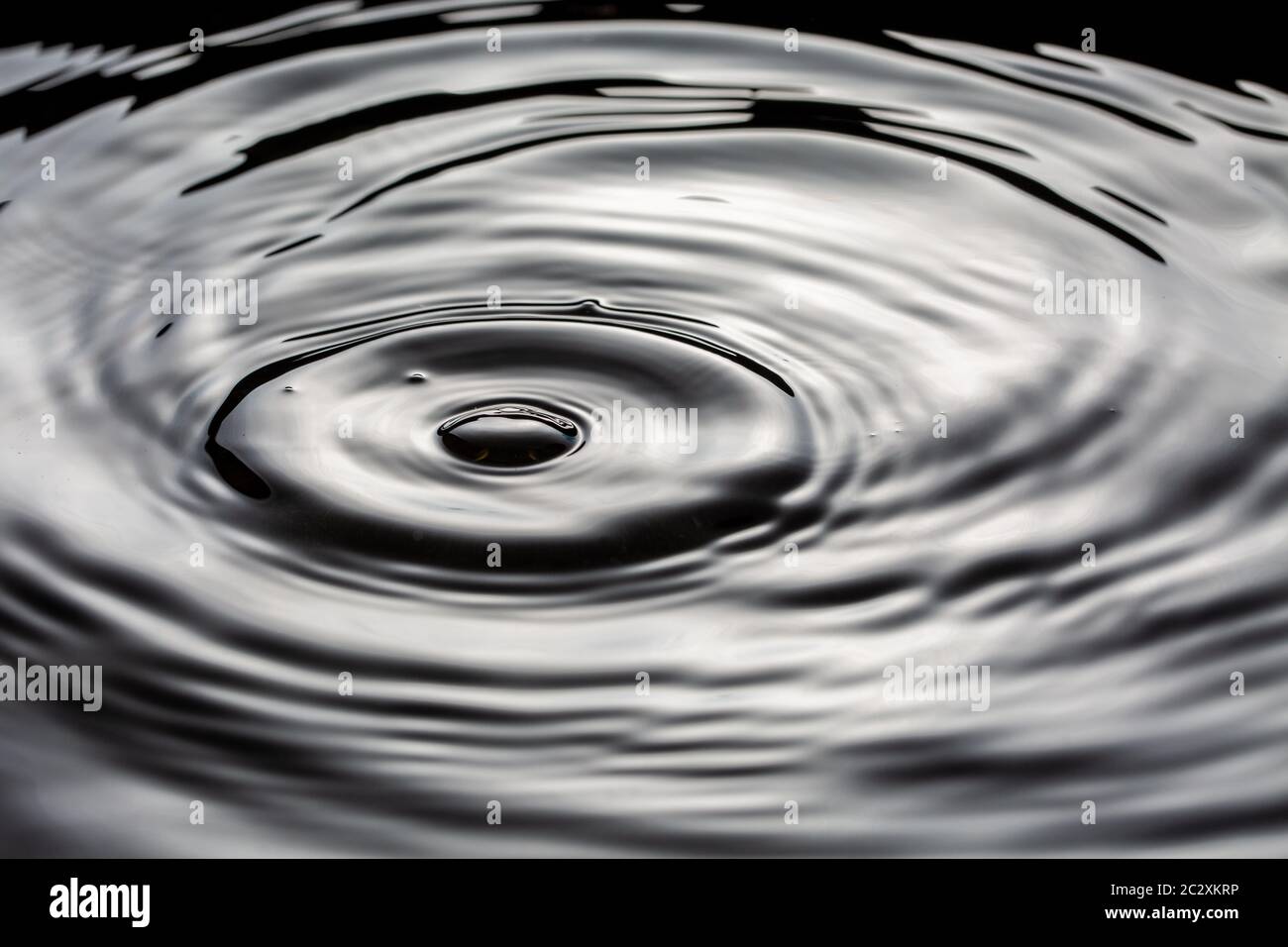 Drops of rain splashing into a puddle, water splashing making circular ...