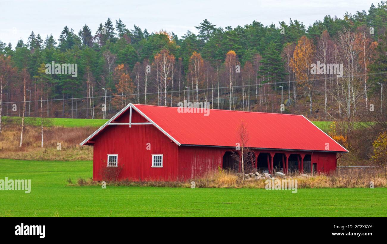 Big Red Barn at Farm in Norway Stock Photo - Alamy