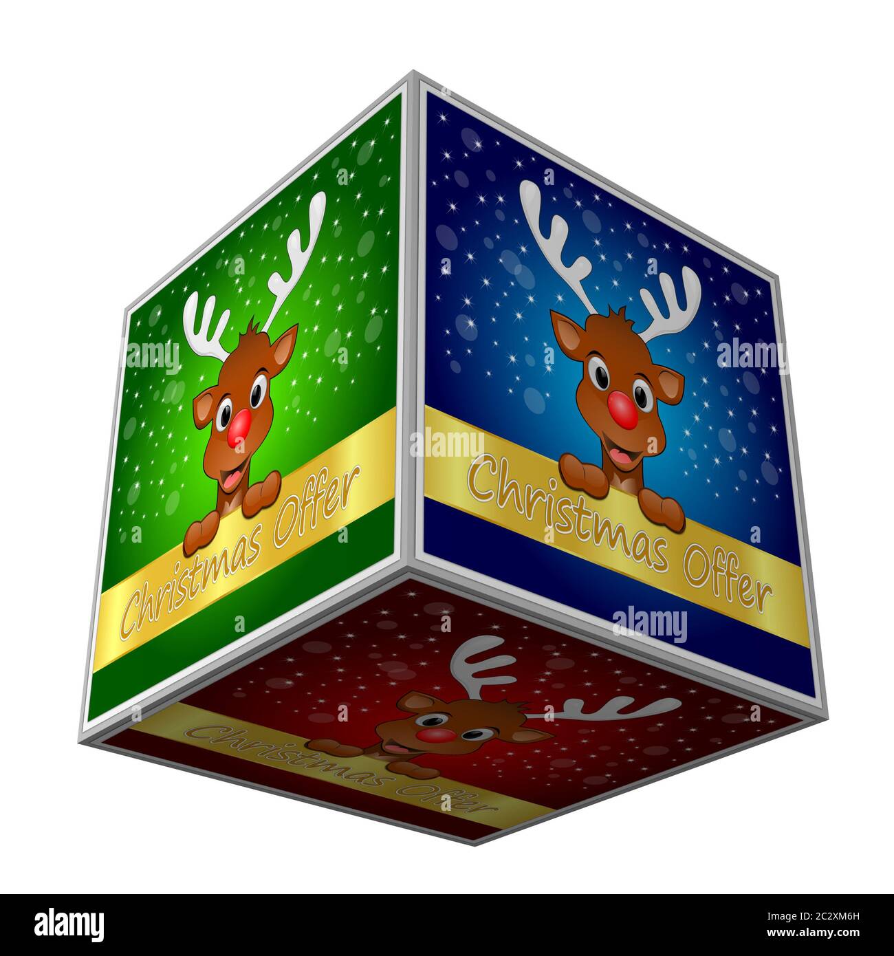 colorful Christmas Offer Cube with reindeer - 3D illustration Stock ...