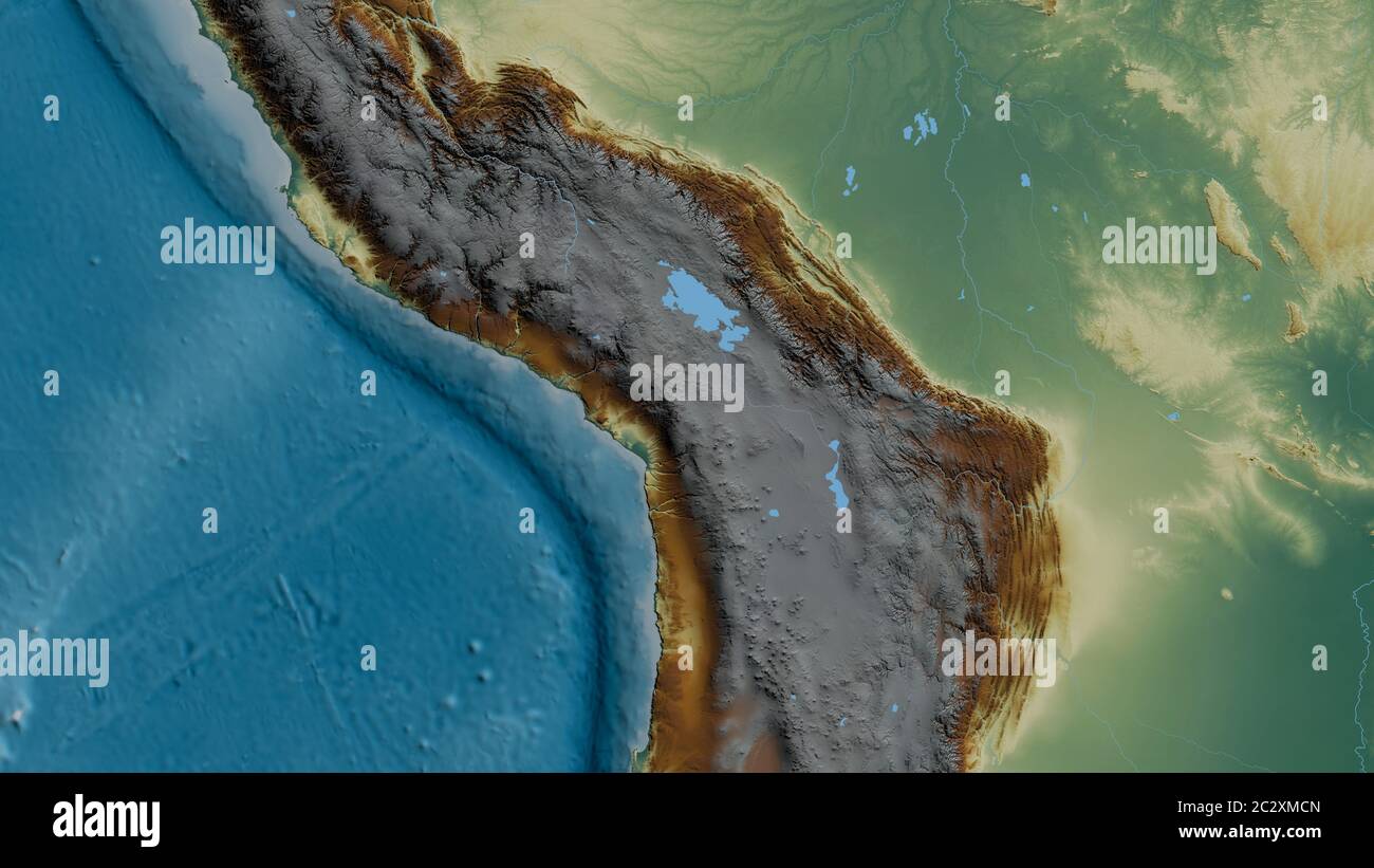 Relief map of the area around the Altiplano tectonic plate. 3D ...