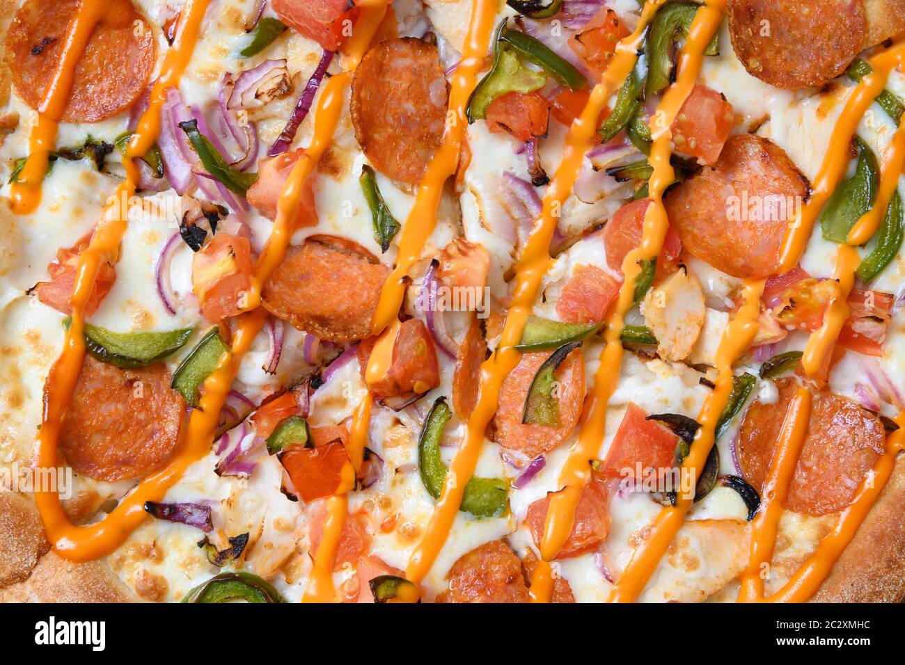 Pattern of Italian Pizza with pepperon and differed vegetables Stock ...
