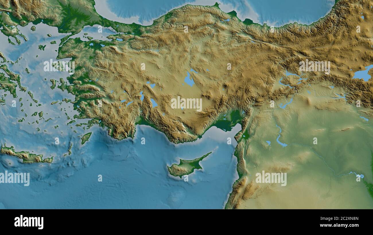 Physical map of the area around the Anatolian tectonic plate. 3D ...