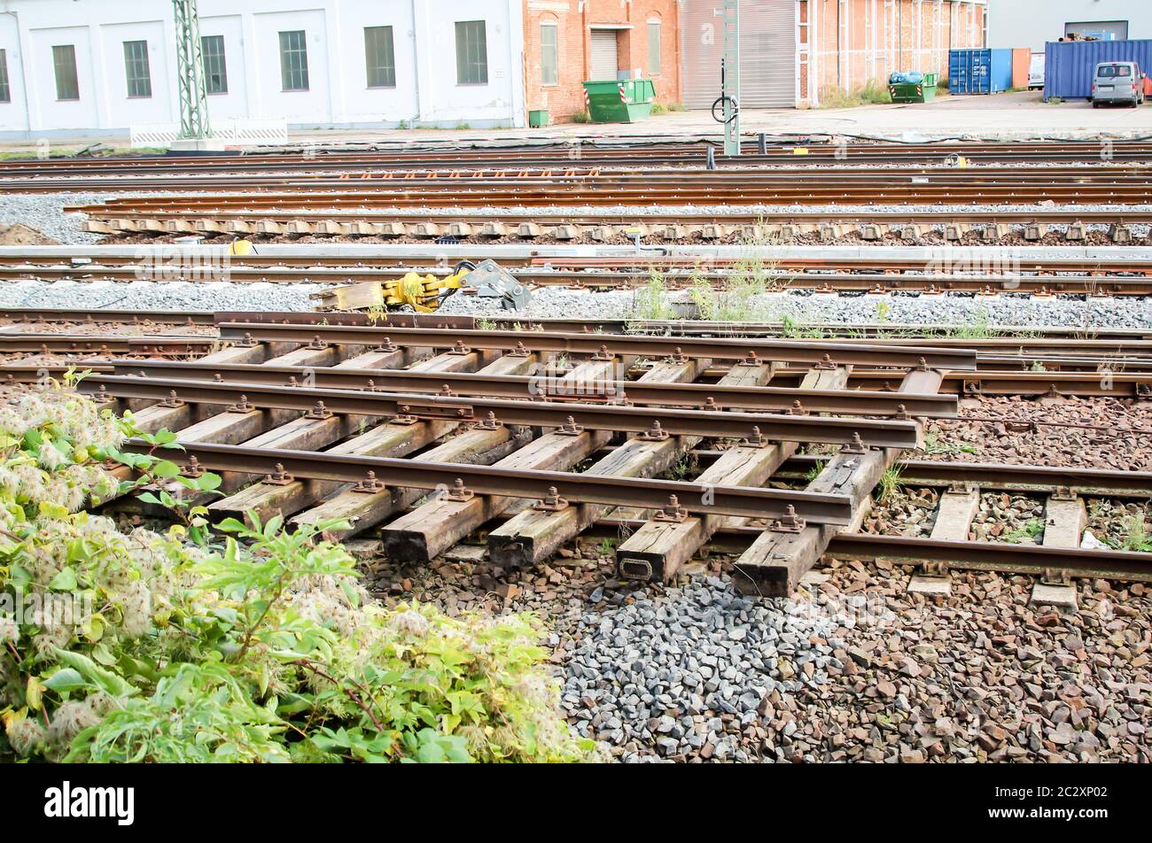 View of details on a construction site of the railway Stock Photo - Alamy