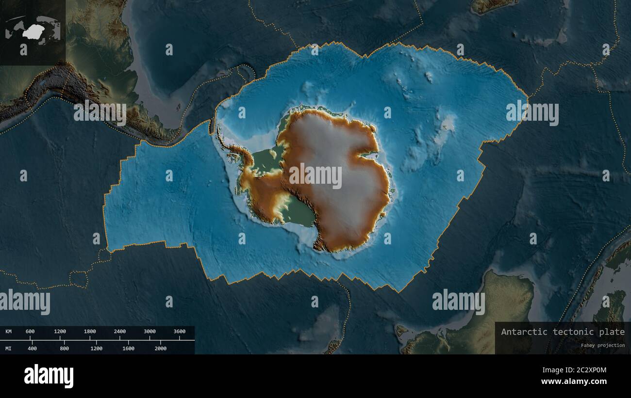 Antarctic plate shape outlined on a darkened and desaturated background ...