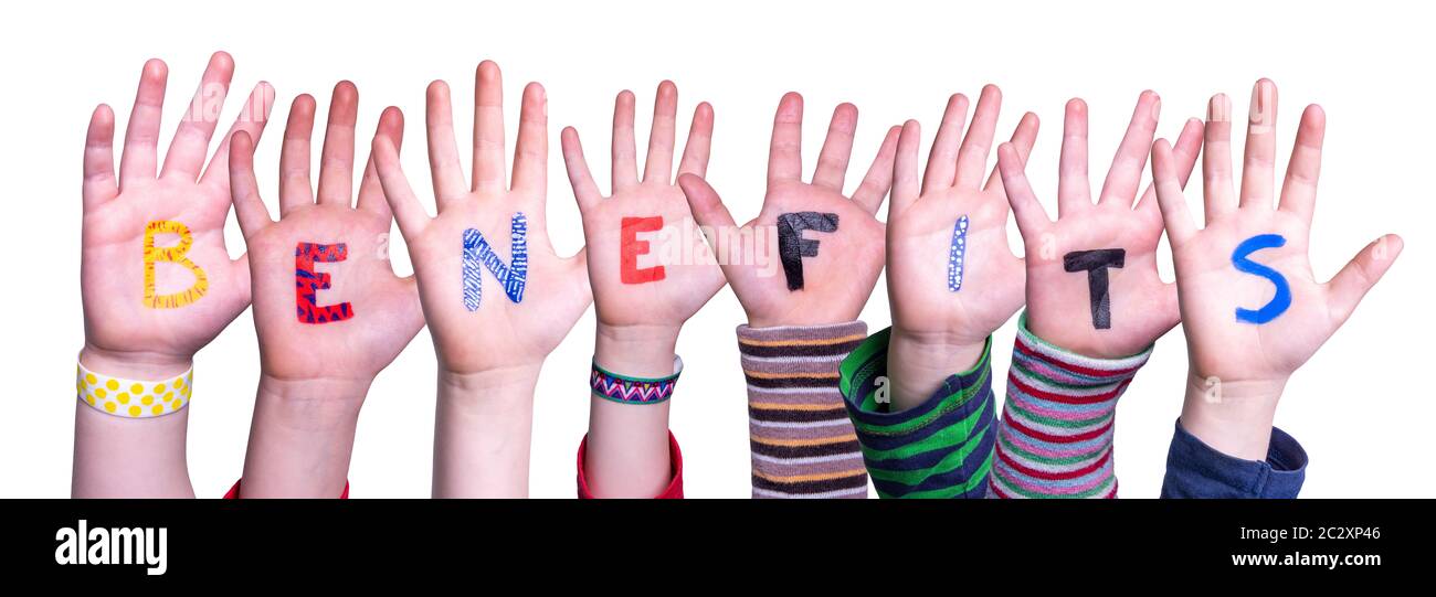 Children Hands Building Colorful Word Benefits. White Isolated ...