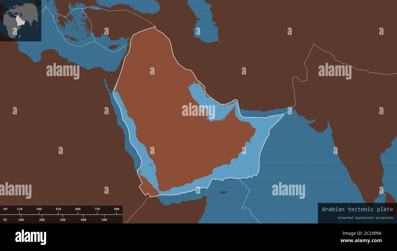 Arabian plate shape outlined on a darkened and desaturated background ...