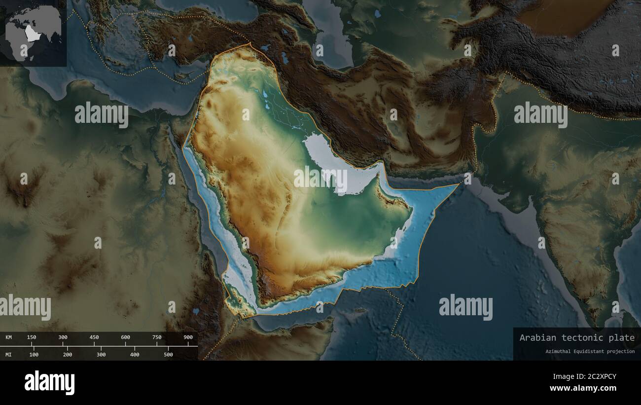 Arabian plate shape outlined on a darkened and desaturated background ...