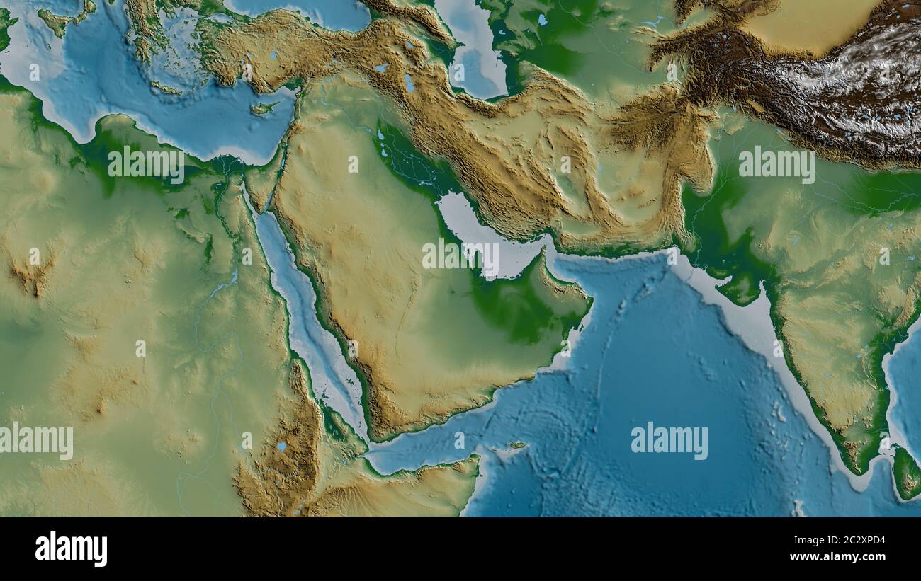 Physical map of the area around the Arabian tectonic plate. 3D ...