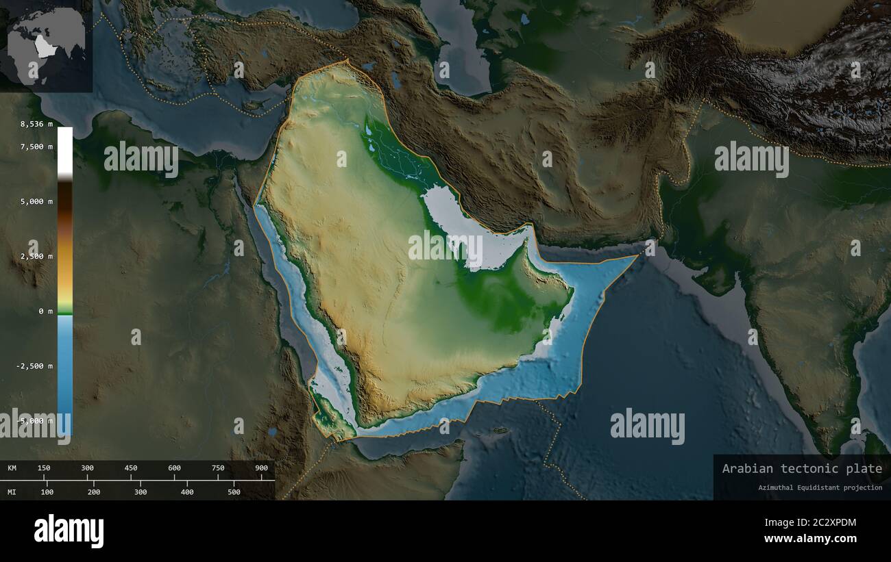 Arabian plate shape outlined on a darkened and desaturated background ...