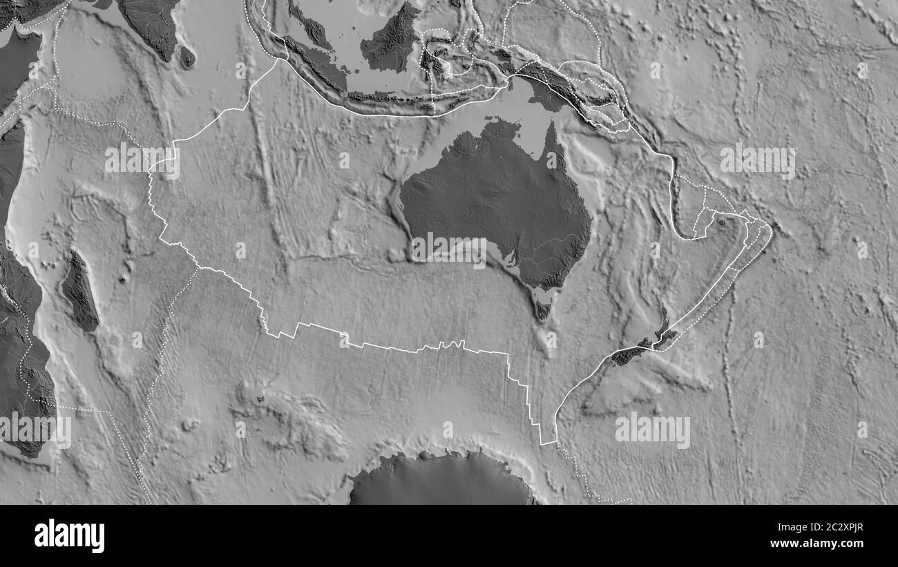 Outline of the Australian tectonic plate with the borders of ...