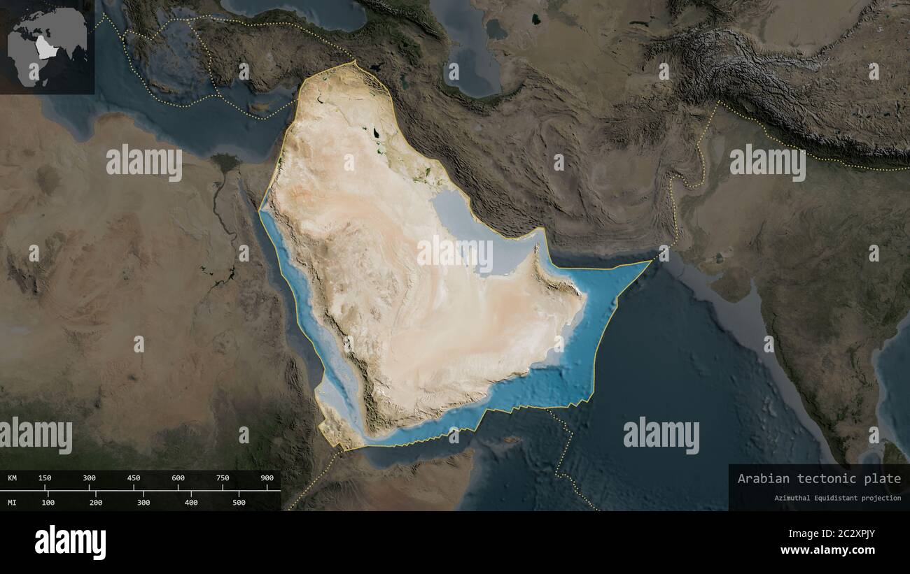 Arabian plate shape outlined on a darkened and desaturated background ...