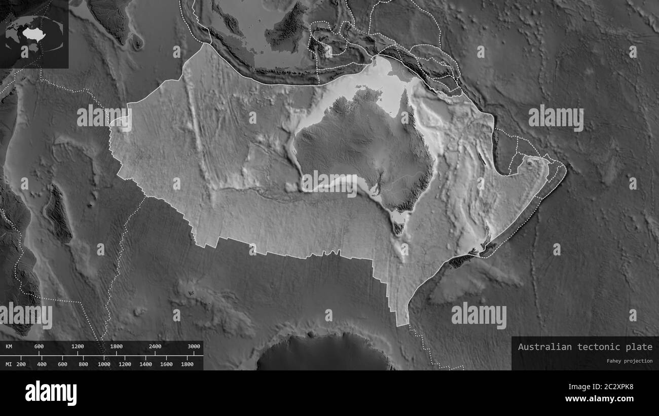 Australian plate shape outlined on a darkened and desaturated ...