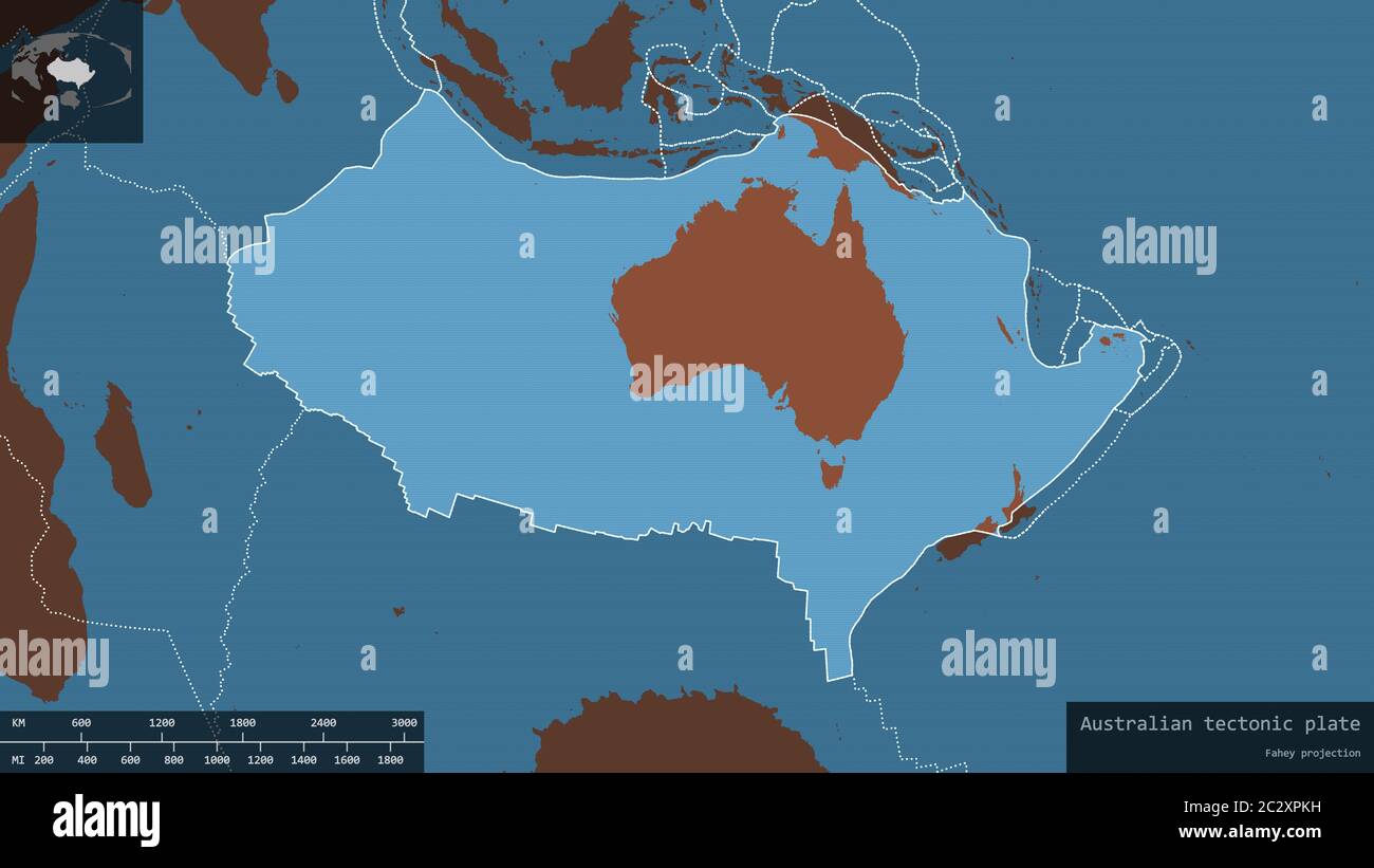 Australian plate shape outlined on a darkened and desaturated ...