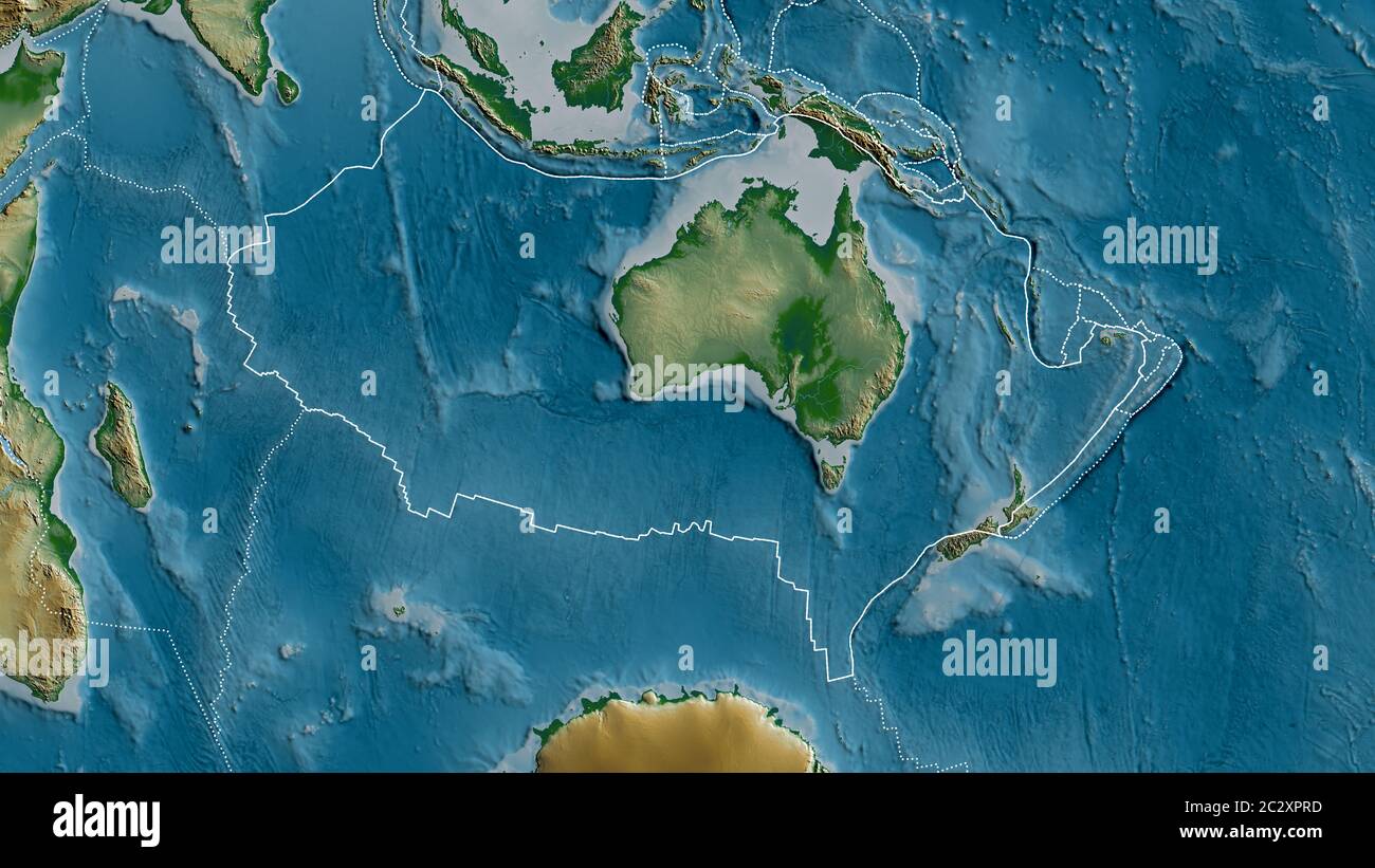 Outline of the Australian tectonic plate with the borders of ...