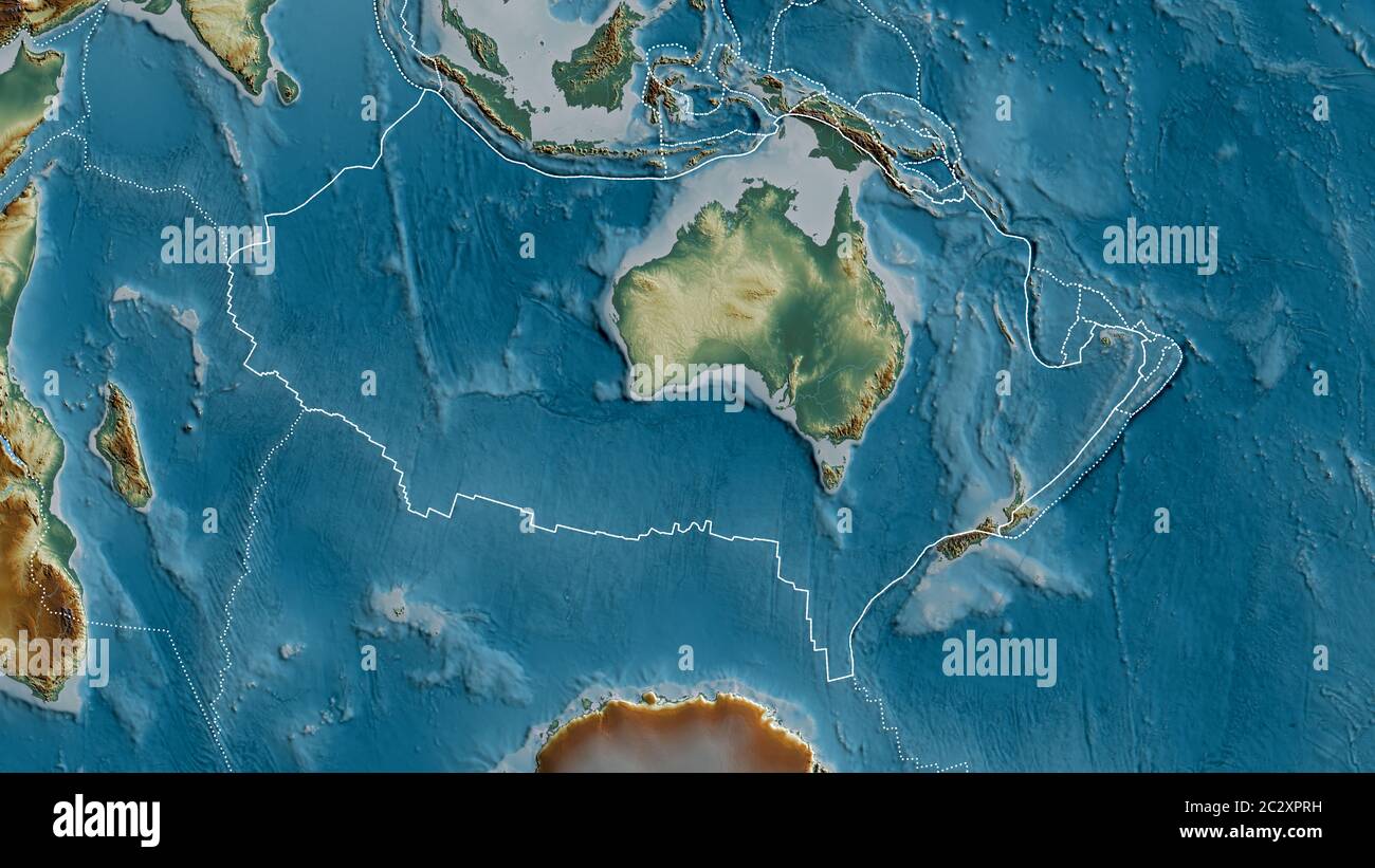 Outline of the Australian tectonic plate with the borders of ...