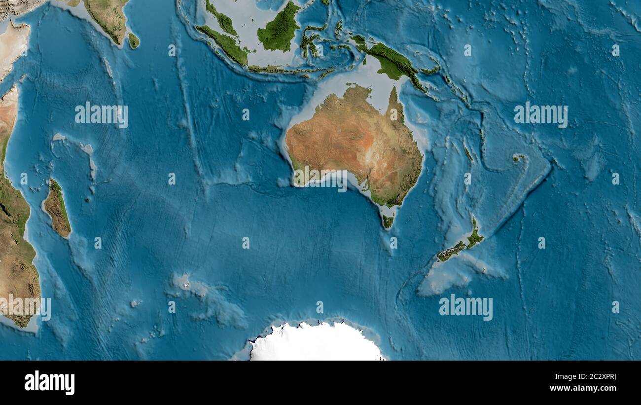 Satellite map of the area around the Australian tectonic plate. 3D ...