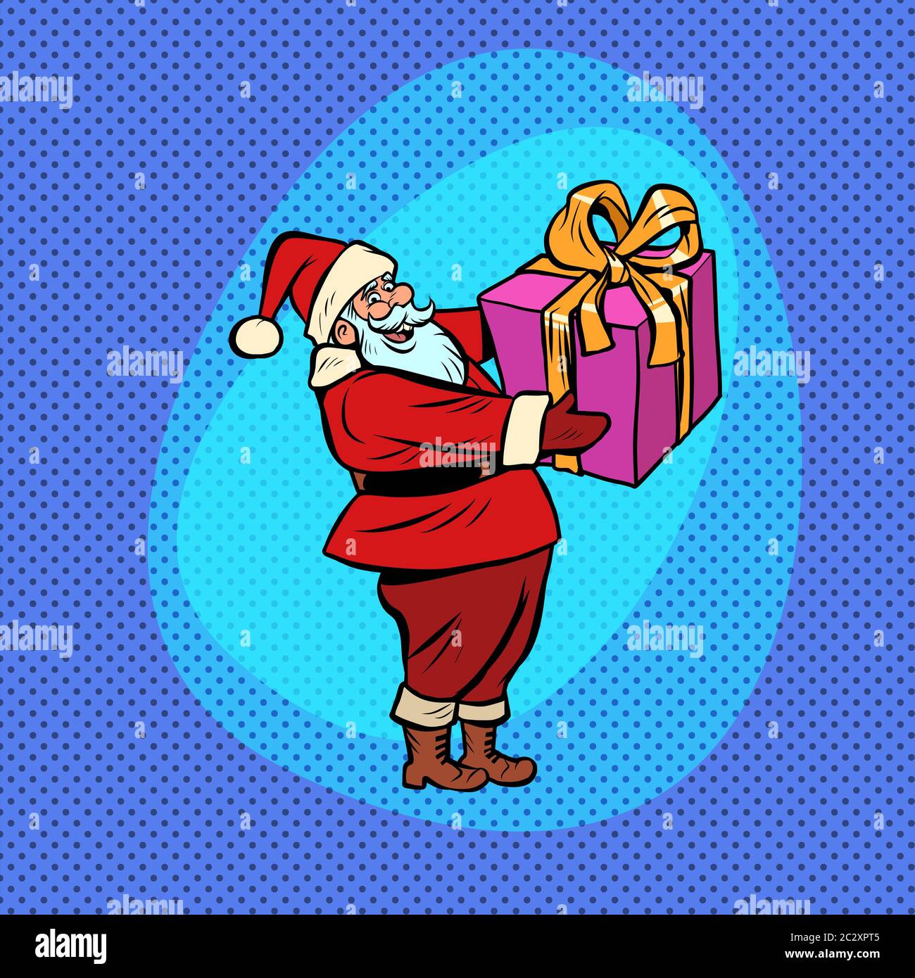 Santa Claus with gift box. Christmas and New year Comic cartoon pop art ...