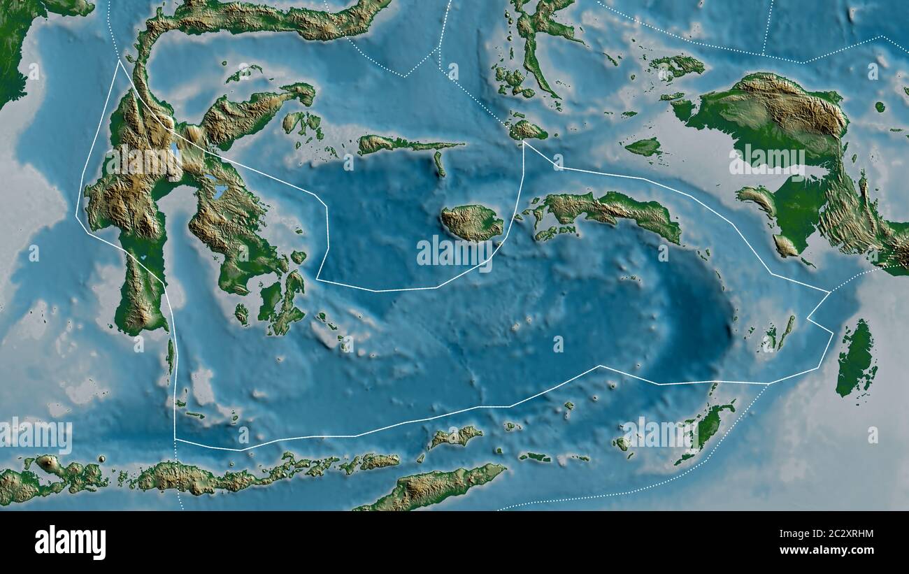 Outline of the Banda Sea tectonic plate with the borders of surrounding ...
