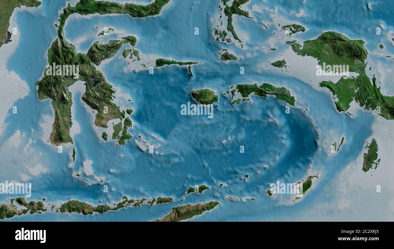 Satellite map of the area around the Banda Sea tectonic plate. 3D ...