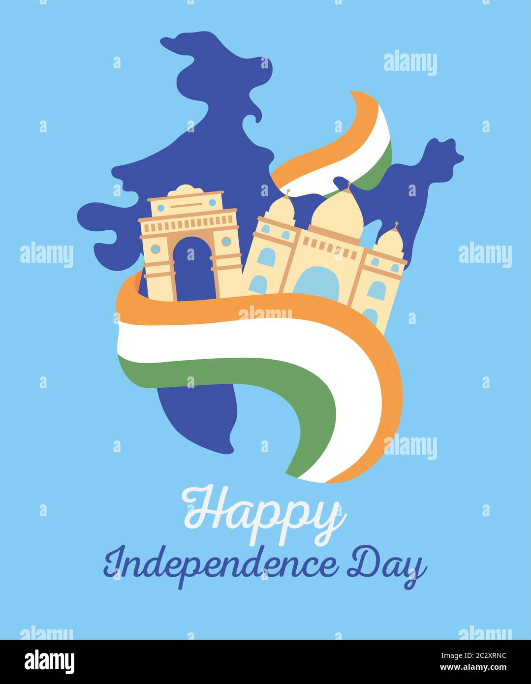 happy independence day india, map flag and monuments famous vector ...