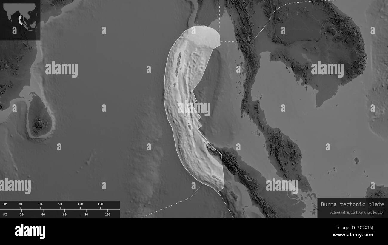 Burma plate shape outlined on a darkened and desaturated background of ...
