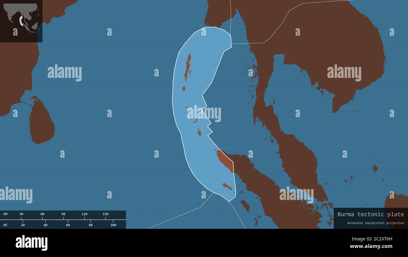Burma plate shape outlined on a darkened and desaturated background of ...