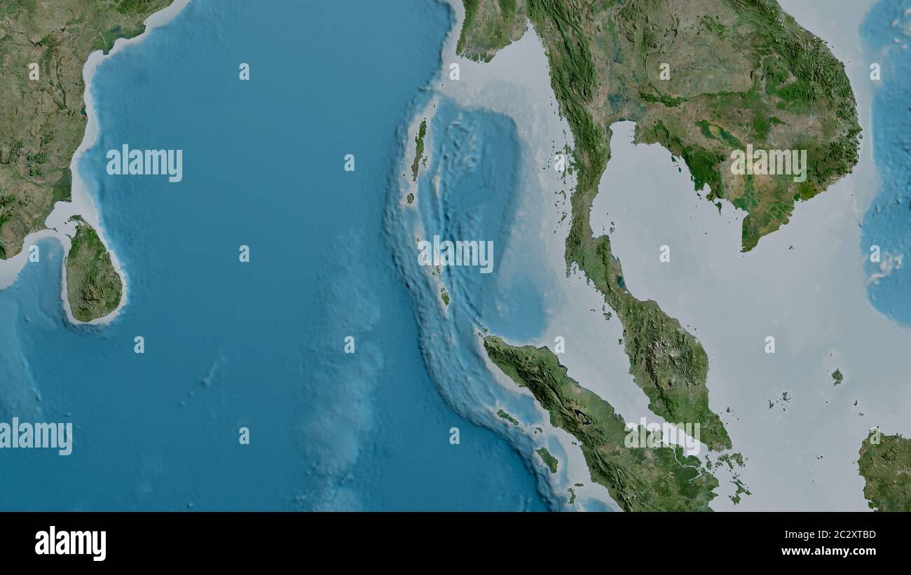 Satellite map of the area around the Burma tectonic plate. 3D rendering ...