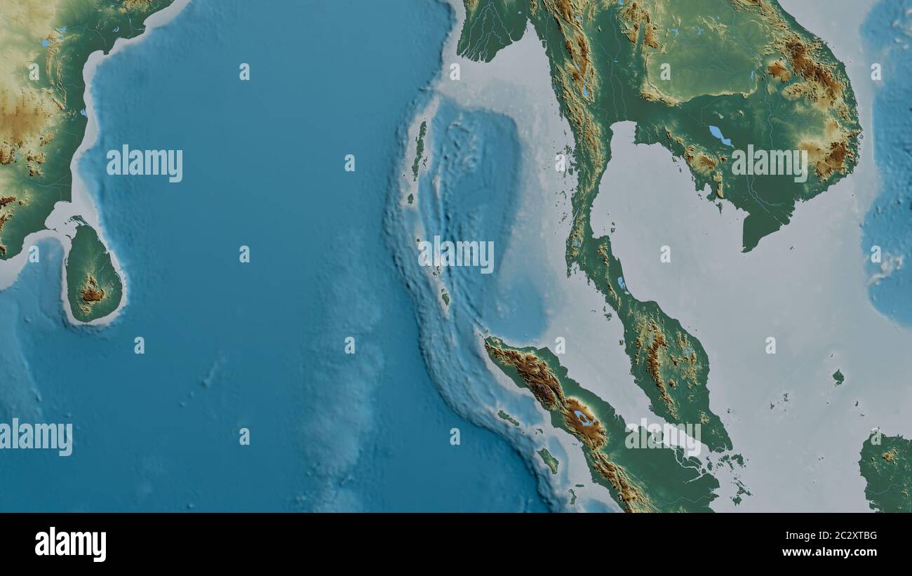 Relief map of the area around the Burma tectonic plate. 3D rendering ...