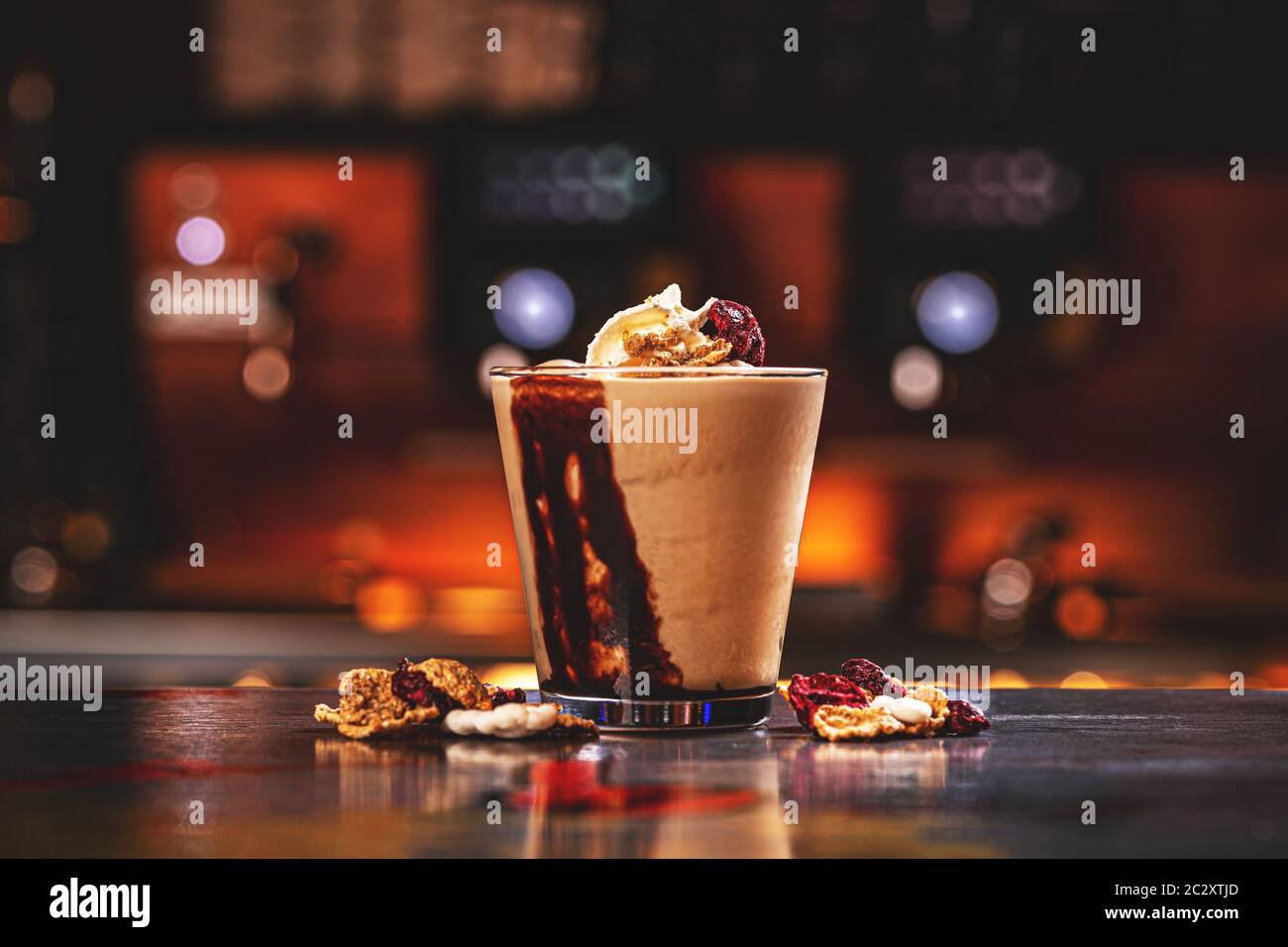 Chocolate frappe with ice cream and chocolate syrup Stock Photo - Alamy