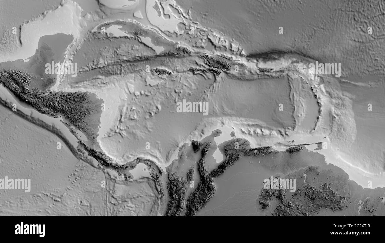 Grayscale map of the area around the Caribbean tectonic plate. 3D ...
