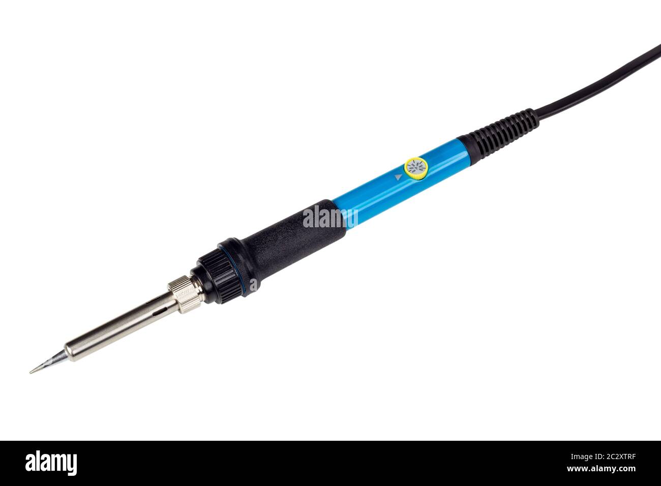 Hand tool soldering iron with the blue handle isolated on a white ...