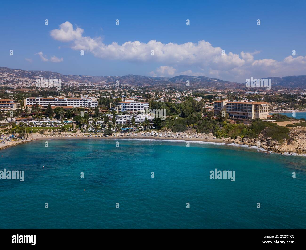 Coral beach in Paphos Cyprus - aerial view Stock Photo - Alamy