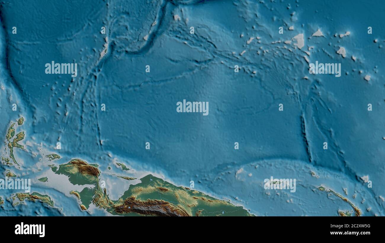 Relief map of the area around the Caroline tectonic plate. 3D rendering ...