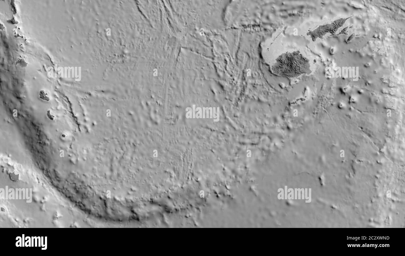 Grayscale map of the area around the Conway Reef tectonic plate. 3D ...