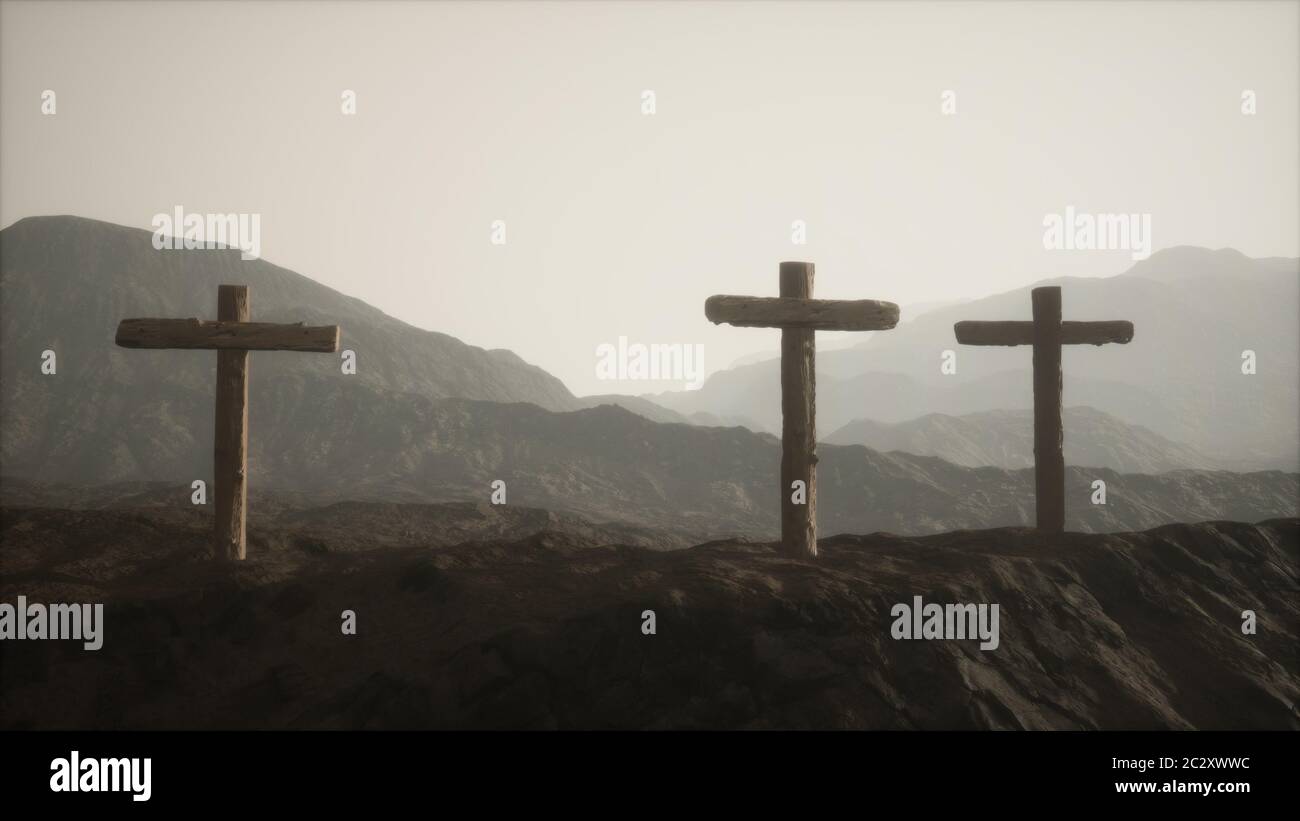 wooden Crucifix cross at mountain Stock Photo - Alamy