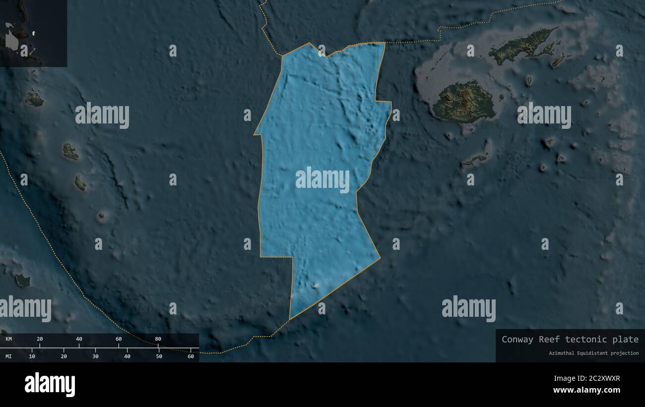 Conway Reef plate shape outlined on a darkened and desaturated ...