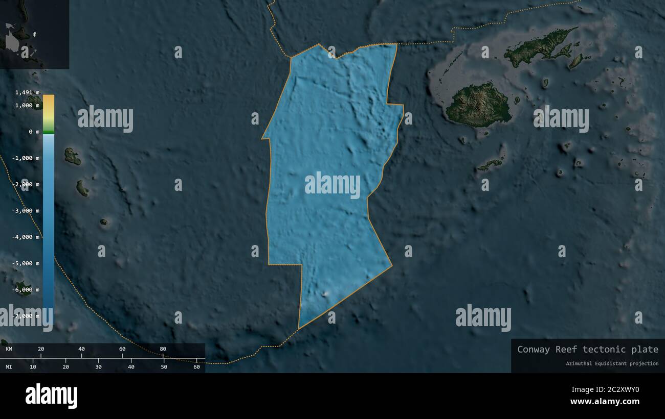 Conway Reef plate shape outlined on a darkened and desaturated ...