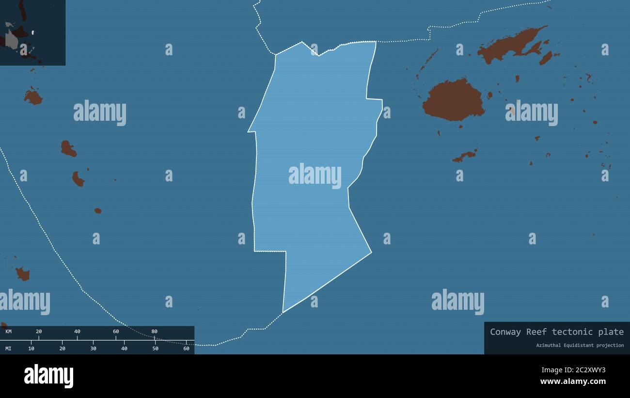 Conway Reef plate shape outlined on a darkened and desaturated ...