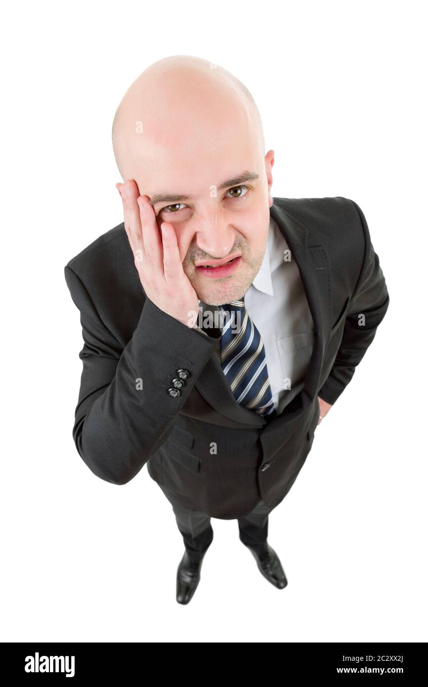 businessman with a headache, full body, in a white background Stock ...