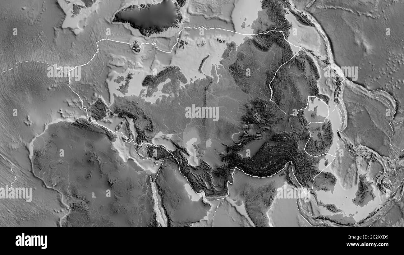 Outline of the Eurasian tectonic plate with the borders of surrounding ...